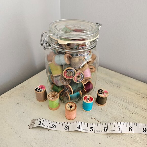 Art | Fido Mason Jar With Vintage Thread Spools 6 Spools Of Thread ...